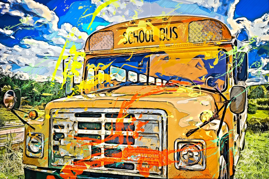 School Bus Canvas Yellow Bus Poster School Bus Painting - Etsy