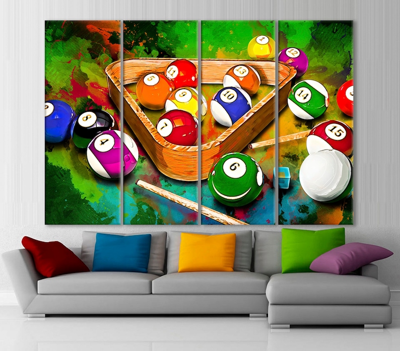 Pool Table Canvas Print: Modern Billiards Room Wall Art - Etsy