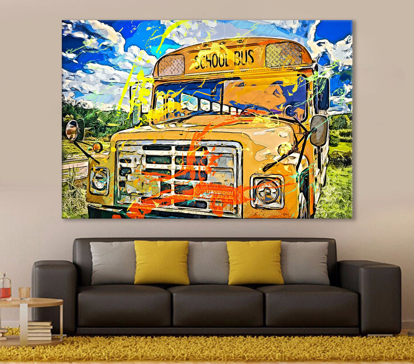 School Bus Canvas Yellow Bus Poster School Bus Painting | Etsy