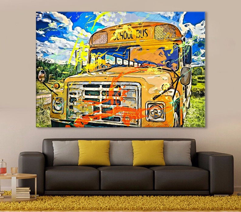 School Bus Canvas Yellow Bus Poster School Bus Painting - Etsy