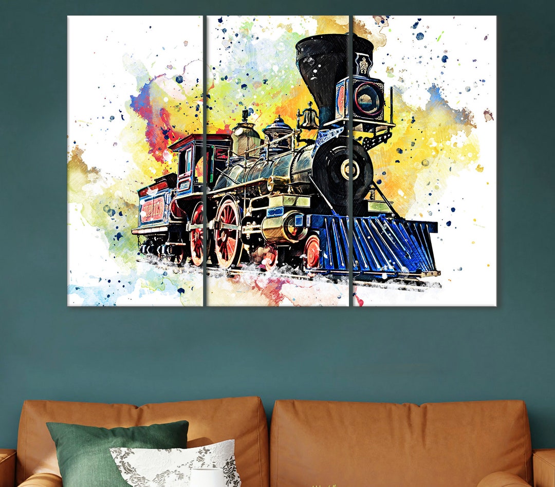 Train Wall Print, Steam Locomotiv Artwork, Vintage Steam Train Canvas ...
