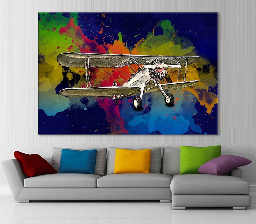Boeing-stearman Biplane Canvas Print: Colorful Aircraft Wall Decor - Etsy