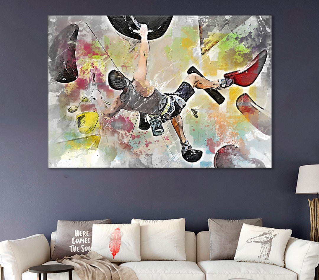 Climbing Wall Artwork, Climber Canvas, Climber Wall Decor ...