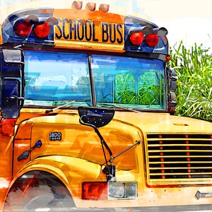 School Bus Canvas Print, Bus Wall Art, Yellow Bus Poster, Room Wall ...
