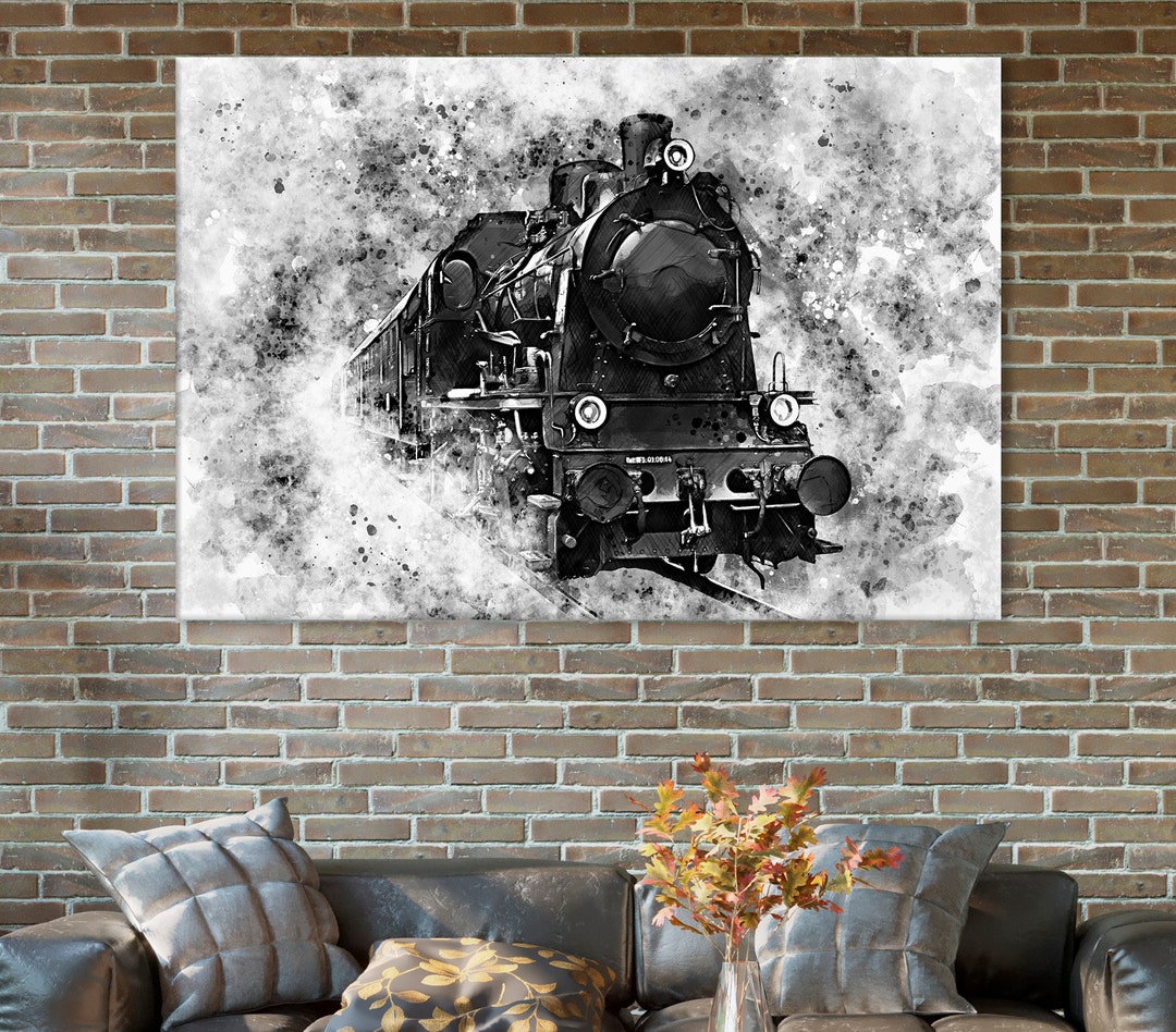 Train Wall Art, Steam Locomotiv Canvas, Vintage Steam Traine Artwork ...