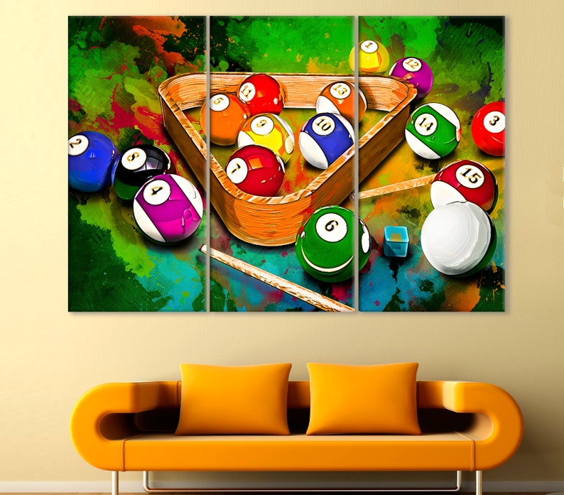 Pool Table Canvas Print: Modern Billiards Room Wall Art - Etsy