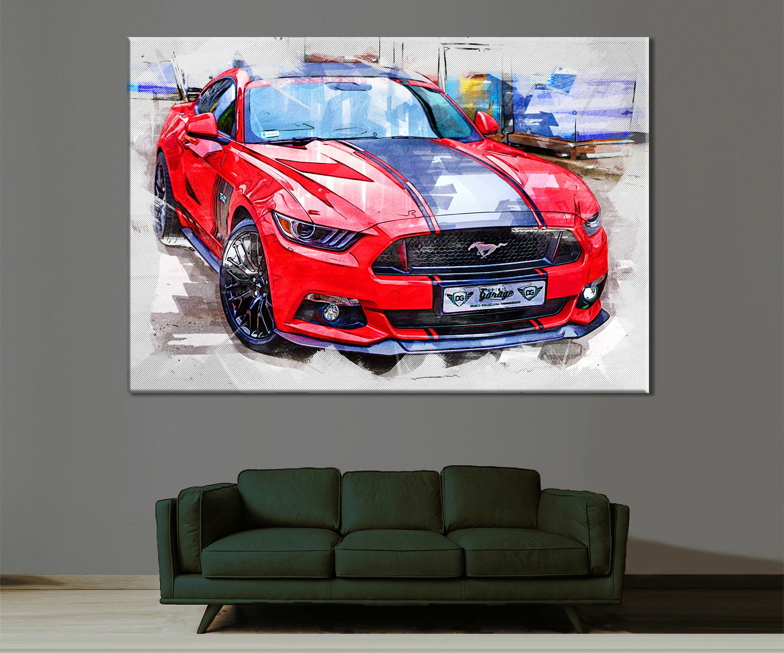 Ford Mustang Painting, Ford Mustang Canvas, Race Car Wall Art, Boy Room ...