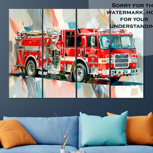 Fire Truck Wall Art, Firefighters Canvas & Poster, Kids Room Decor ...