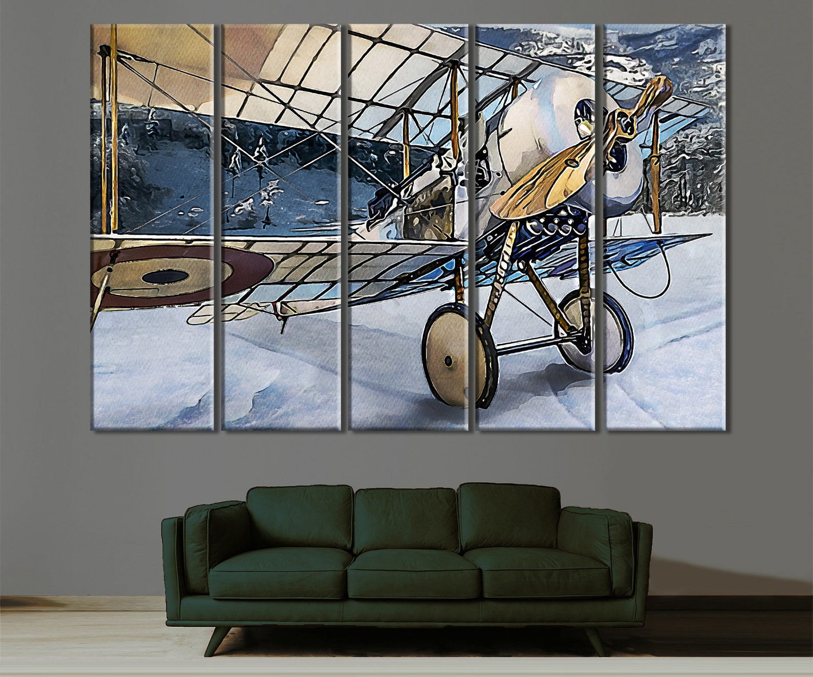 Biplane Canvas Aviation Print Airplane Wall Decor Vintage | Etsy