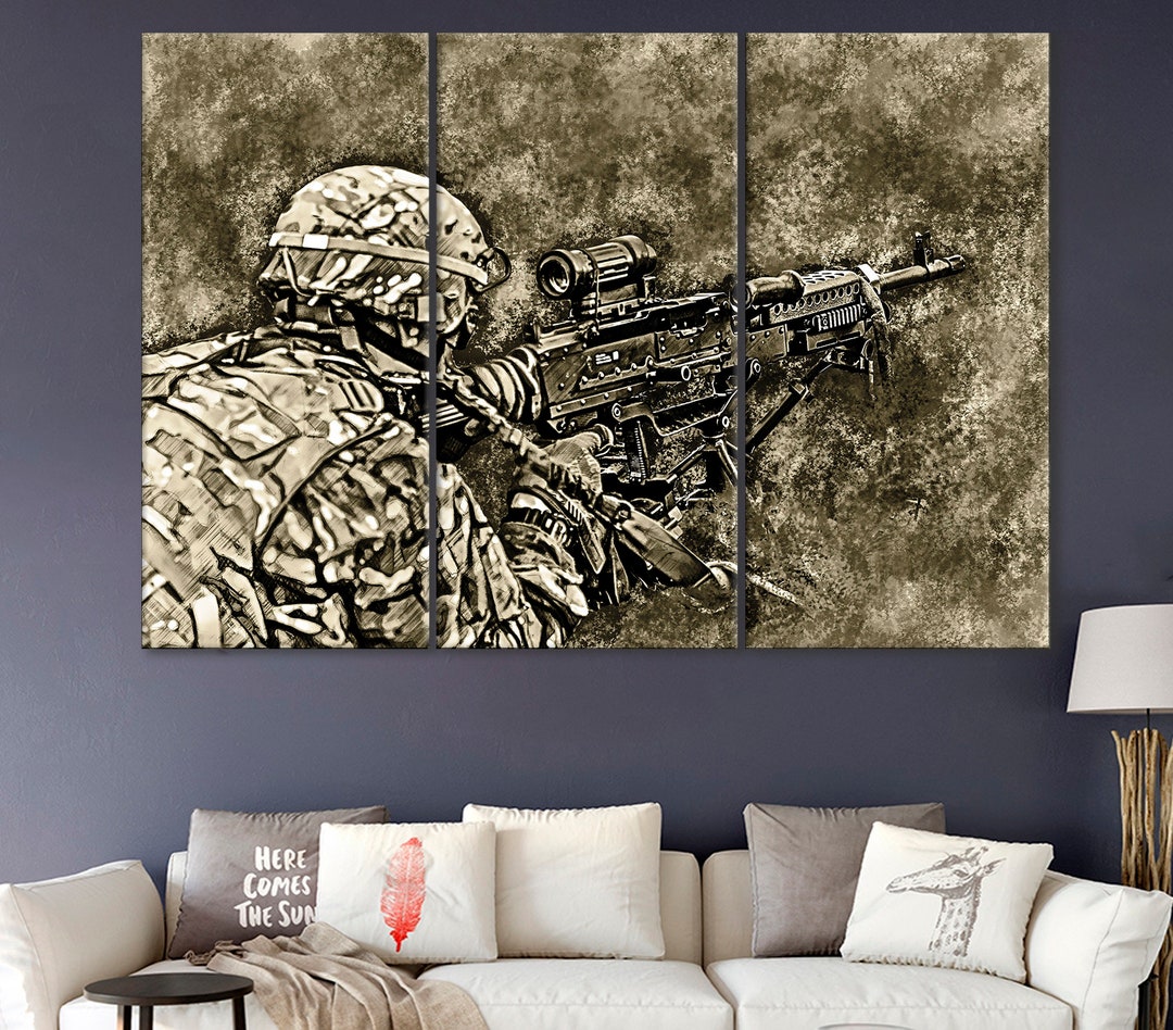 Machine Gunner Artwork, Military Print, Soldier Wall Art, Army Rangers ...