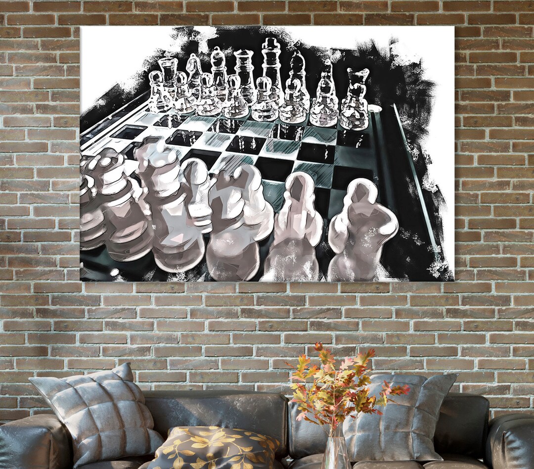 Chessboard Canvas Print, Chess Artwork, Chess Wall Decor, Green ...