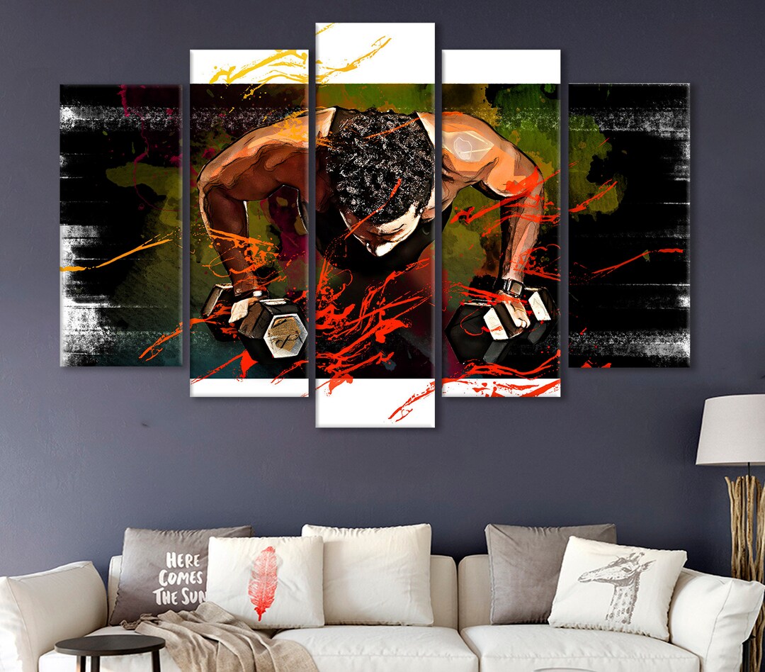 Push-ups Wall Art, Motivation Canvas, Gym Wall Decor, Dumbbells Poster ...