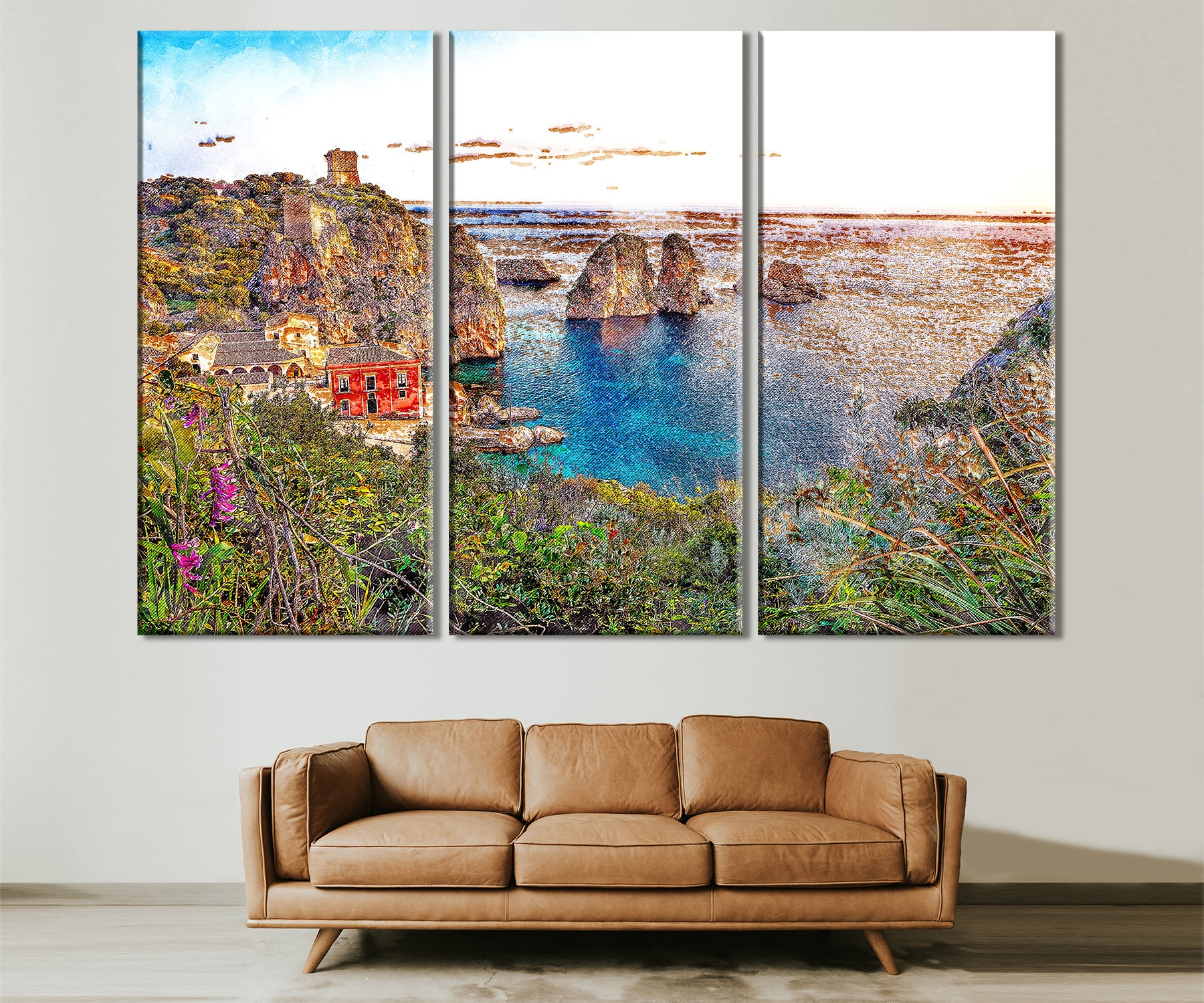 Italy Canvas Art Sicily Photo Cliff Wall Decor Sea Cliff | Etsy