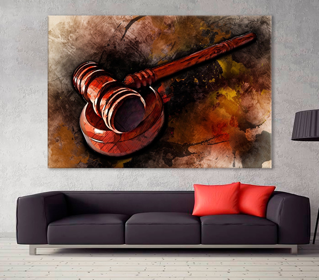 Judge Hammer Canvas, Gavel Abstract Painting, Law Court Decor, Unique ...