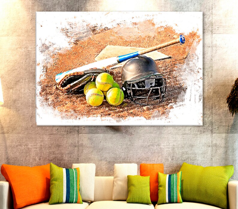 Softball Artwork Softball Wall Decor Softball Canvas Print - Etsy