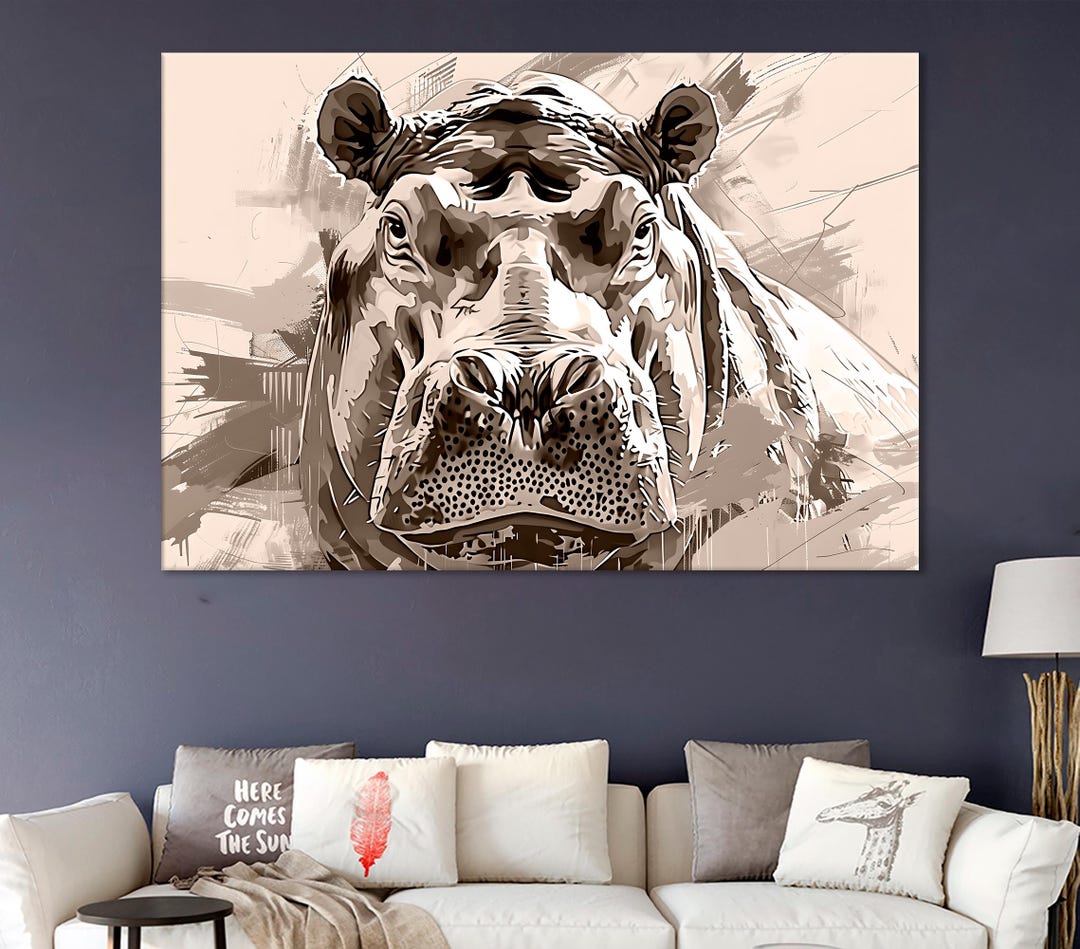 Hippo Canvas Print: Modern Animal Wall Art, Ready to Hang - Etsy