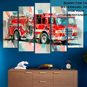 Fire Truck Wall Art, Firefighters Canvas & Poster, Kids Room Decor ...