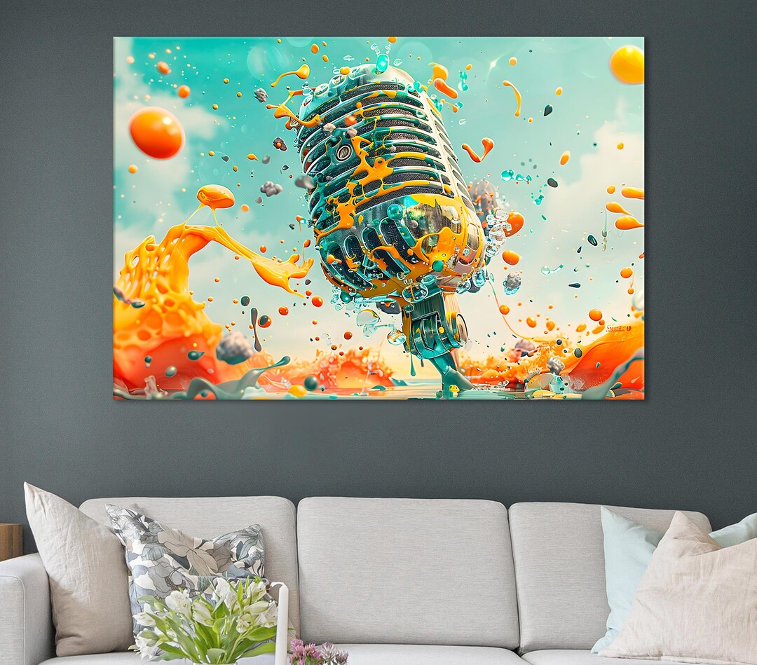 Microphone Wall Decor, Microphone Canvas, Singer Gift, Music Studio ...