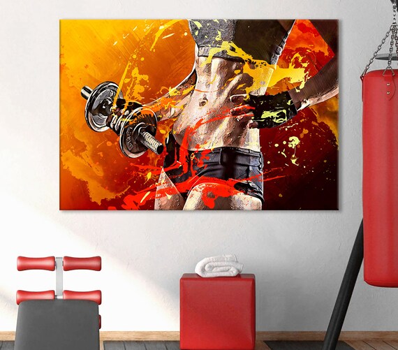 Fitness Girl Print Motivation Canvas Gym Wall Art Dumbbell | Etsy