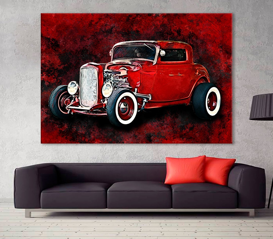 Red Hot Rod Print, Hot Rod Canvas, Hot Rod Poster, Vintage Car Wall Art ...