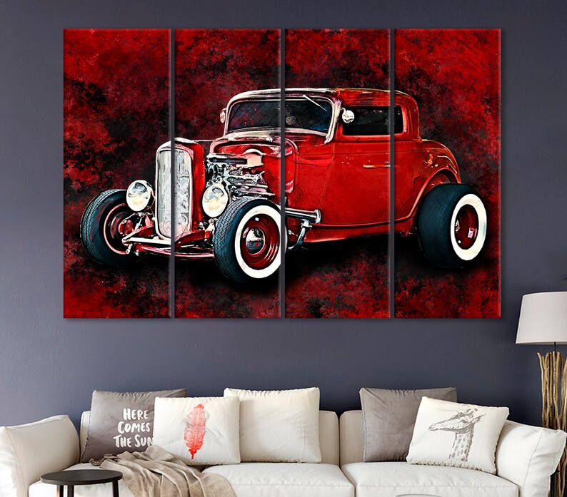 Red Hot Rod Print Hot Rod Canvas Hot Rod Poster Vintage Car - Etsy