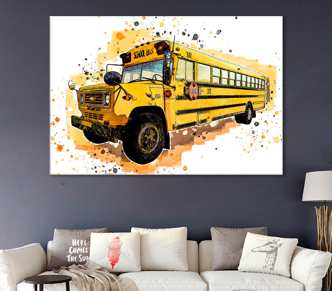 School Bus Digital Print, Yellow Bus Poster, School Bus Artwork, School ...