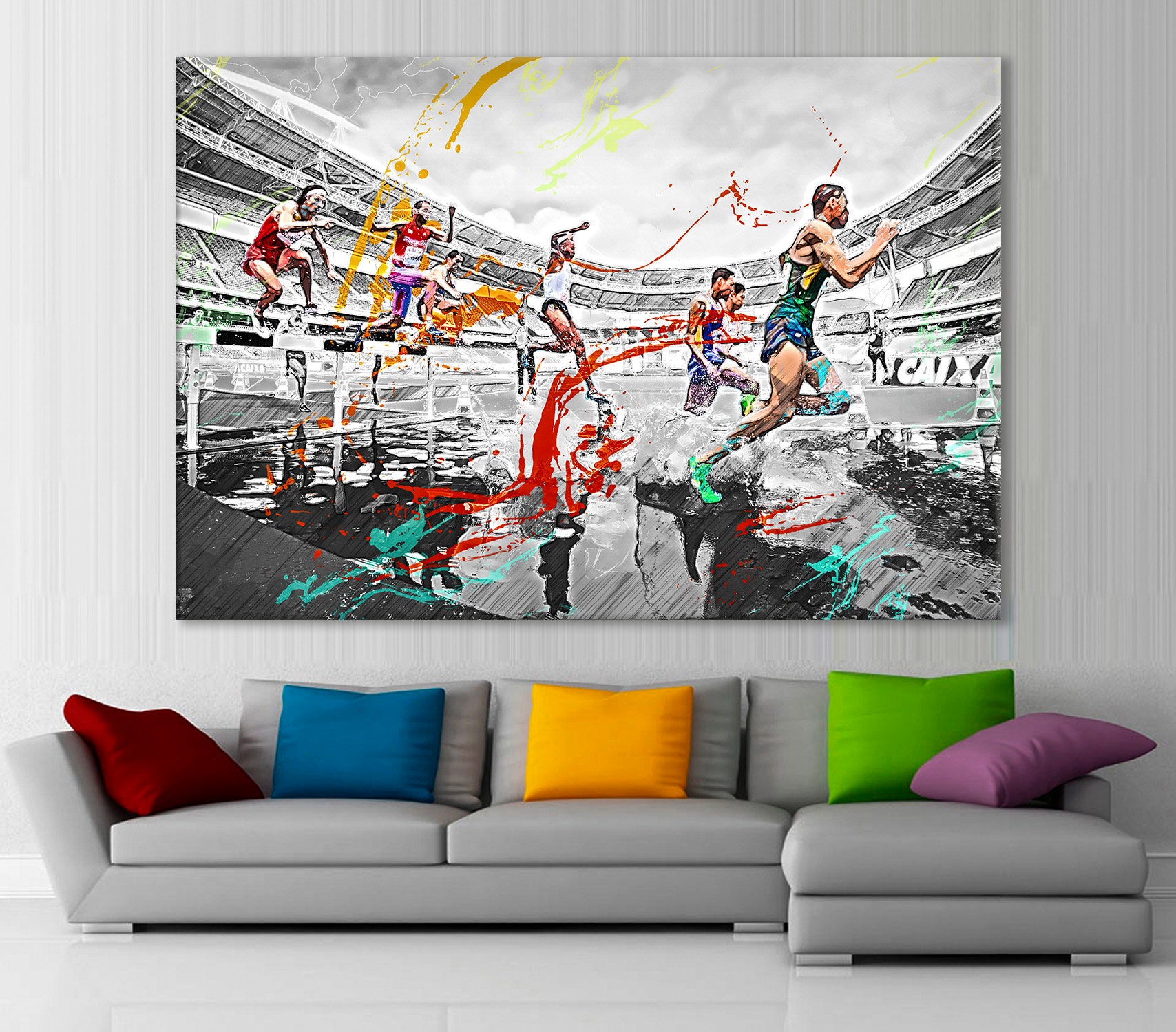 Athletics Canvas Print Jumping Over Obstacles Wall Decor | Etsy