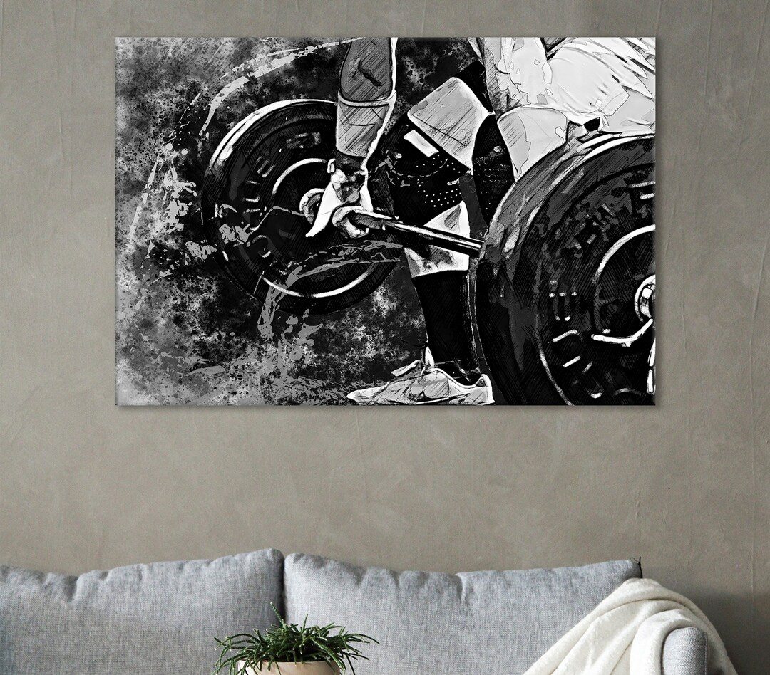 Weightlifter Canvas, Deadlift Artwork, Sport Monochrome Print, Gym Wall ...