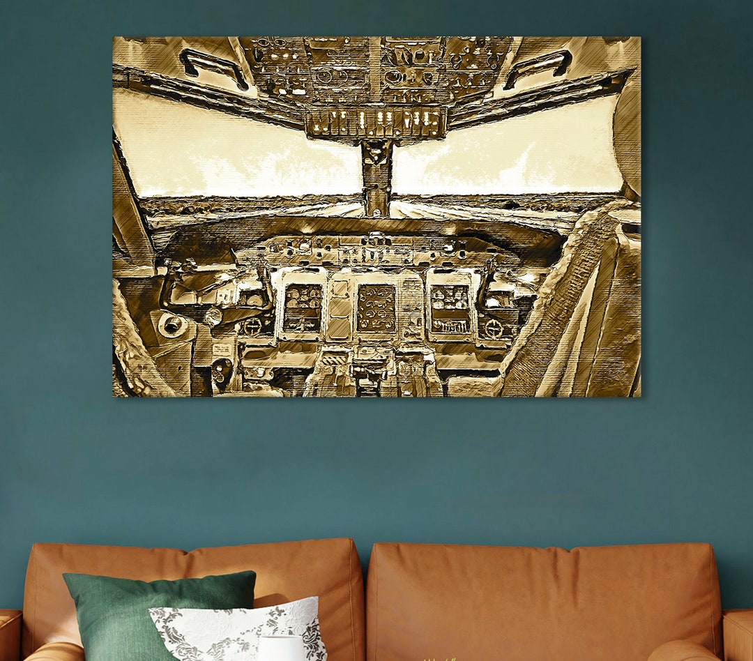 Airplane Cockpit Canvas, Cockpit Artwork, Airplane Decor, Сockpit Wall ...