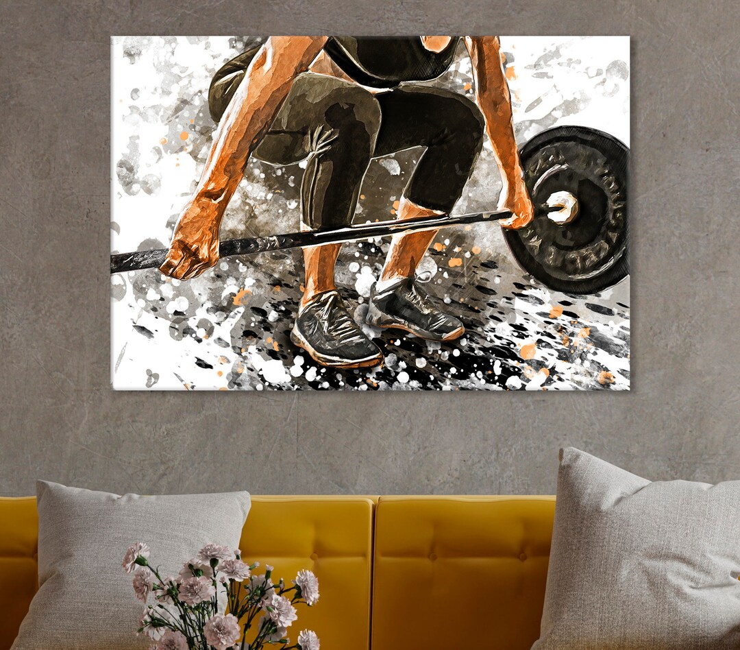Squats Workout Canvas, Motivation Poster, Gym Wall Art, Barbell Decor ...