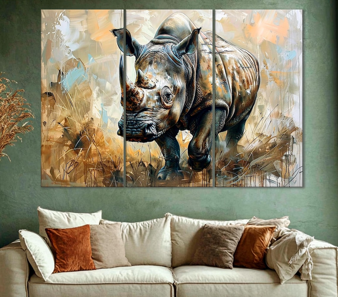 Rhinoceros Canvas Print, Rhino Wall Decor, Rhino Artwork, Rhino Decor ...