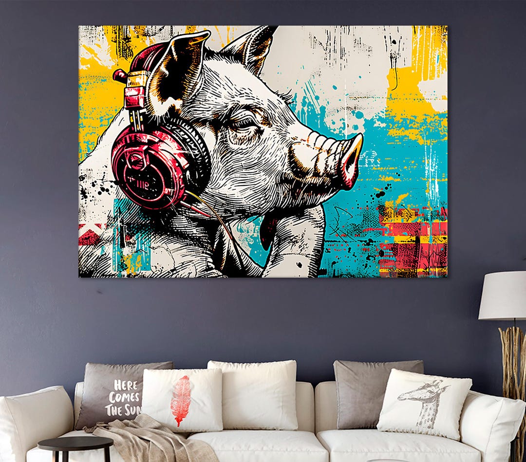 Pig in Headphones Canvas Print: Urban Graffiti Style Wall Art - Etsy