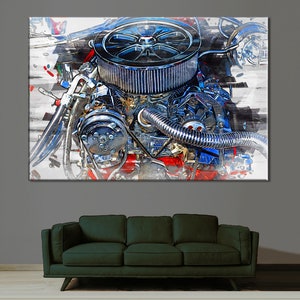 Engine Canvas, Motor Wall Art, Auto Mechanic Gift, Auto Repair Shop ...