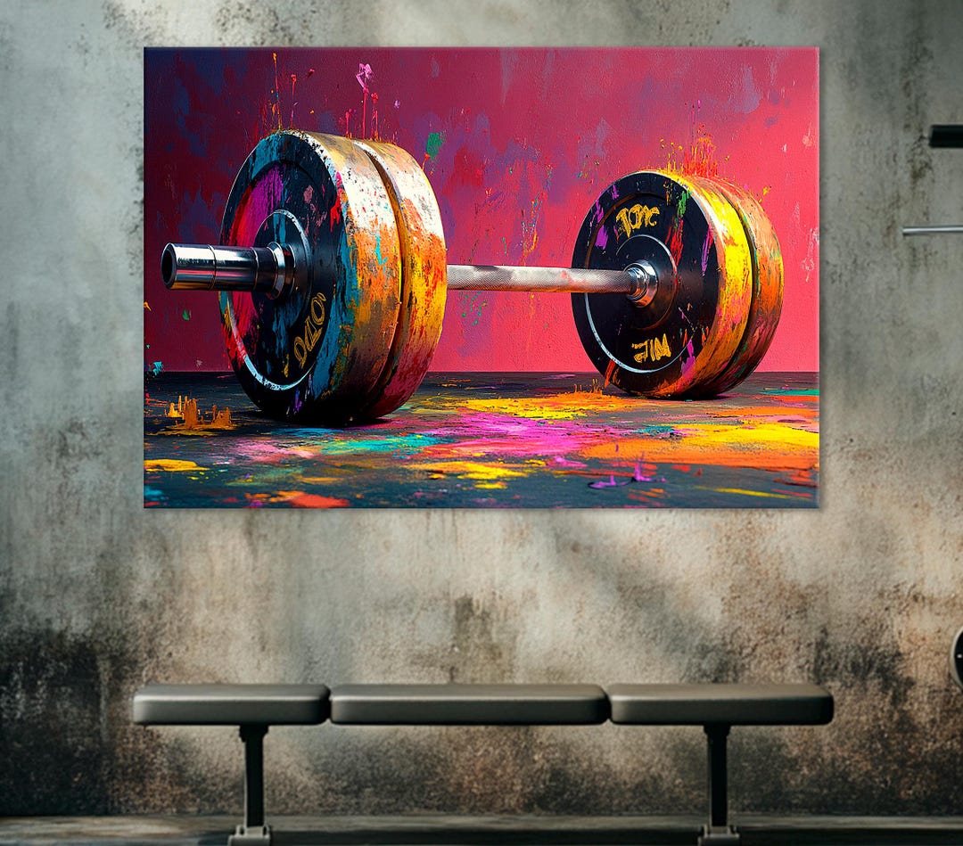 Colorful Barbell Canvas Art: Gym Weightlifting Decor - Etsy