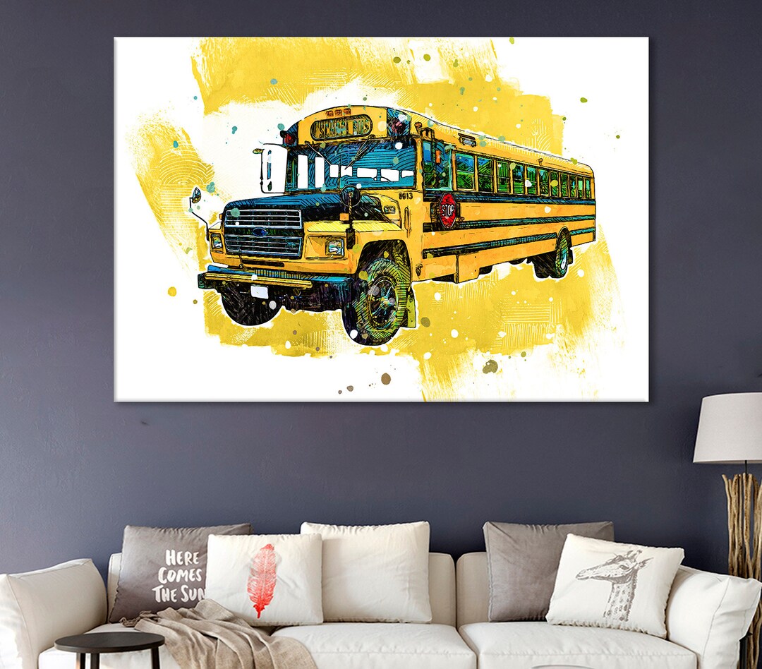 School Bus Digital Print, Yellow Bus Poster, School Bus Artwork, School ...
