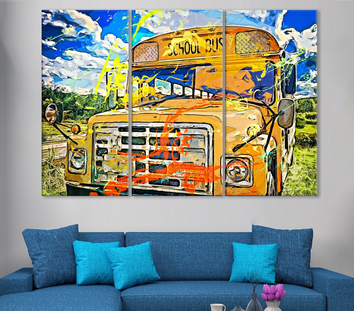 School Bus Canvas Yellow Bus Poster School Bus Painting | Etsy