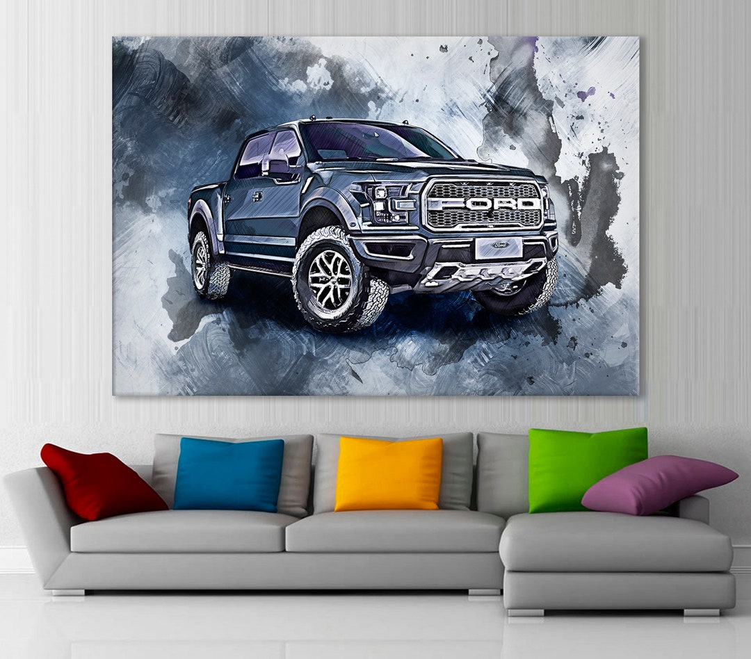 Ford Raptor Canvas Print, F-150 Raptor Wall Decor, Black and White ...