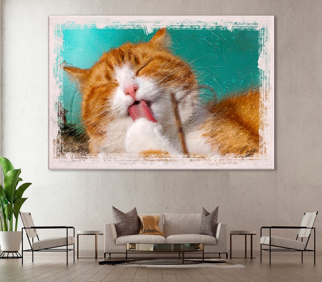 Cute Cat Canvas Print, Funny Cat Wall Art, Multiple Sizes Wrapped ...