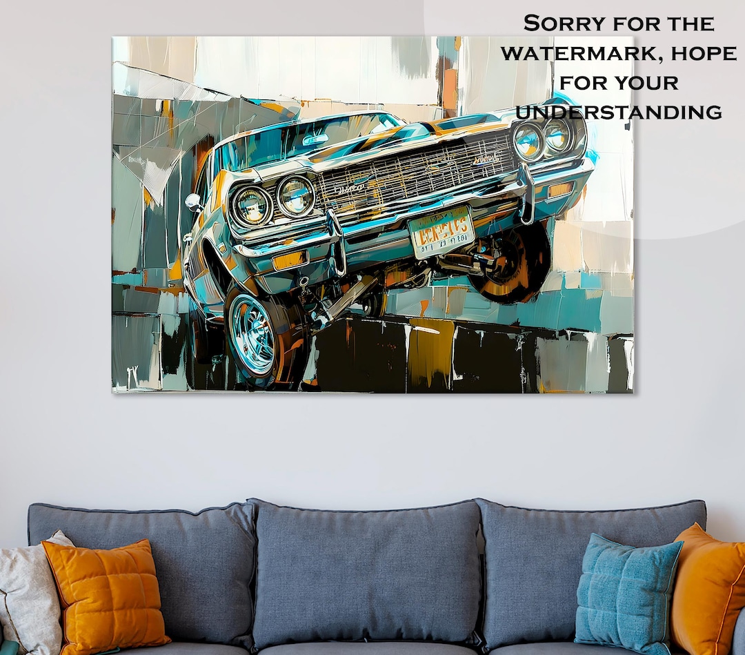 Lowrider Hop Artwork | Vintage Car Wall Decor | Digital Print & Canvas ...