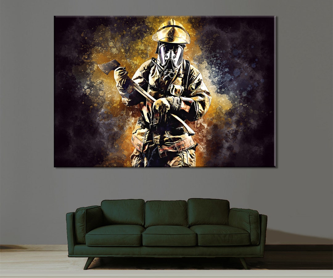 Firefighter Canvas Print, Firefighter Gift, Firefighter Wall Decor ...