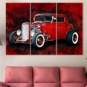 Red Hot Rod Print, Hot Rod Canvas, Hot Rod Poster, Vintage Car Wall Art ...