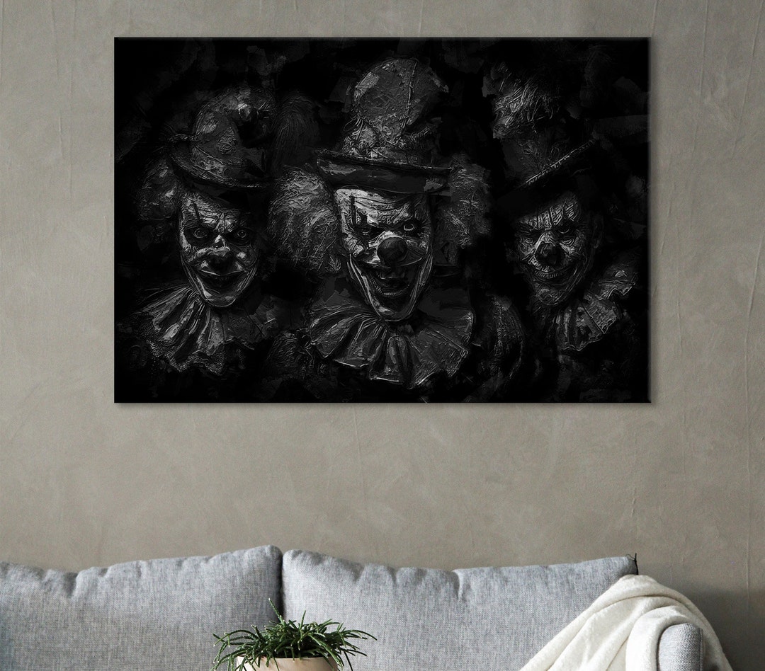 Grey Scary Clowns Wall Decor, Creepy Clowns Artwork, Horror Clowns Room ...
