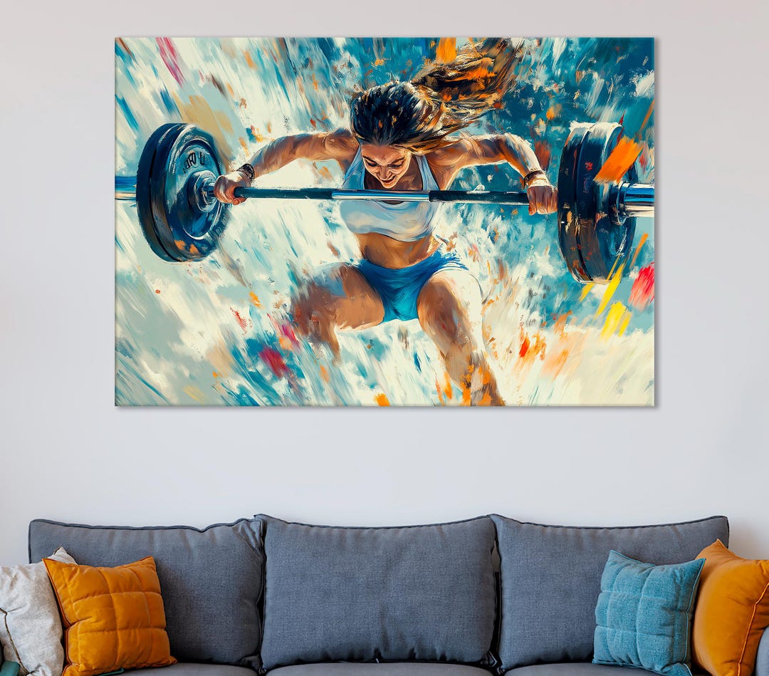 Girl Weightlifter Canvas, Motivation Decor, Gym Wall Art, Barbell Decor ...