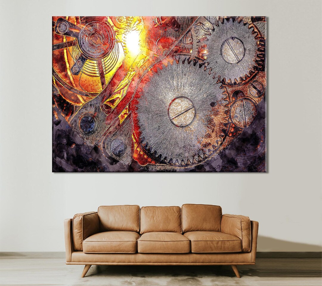 Gears Canvas, Mechanism Wall Art, Gears Print, Clockwork Photo ...