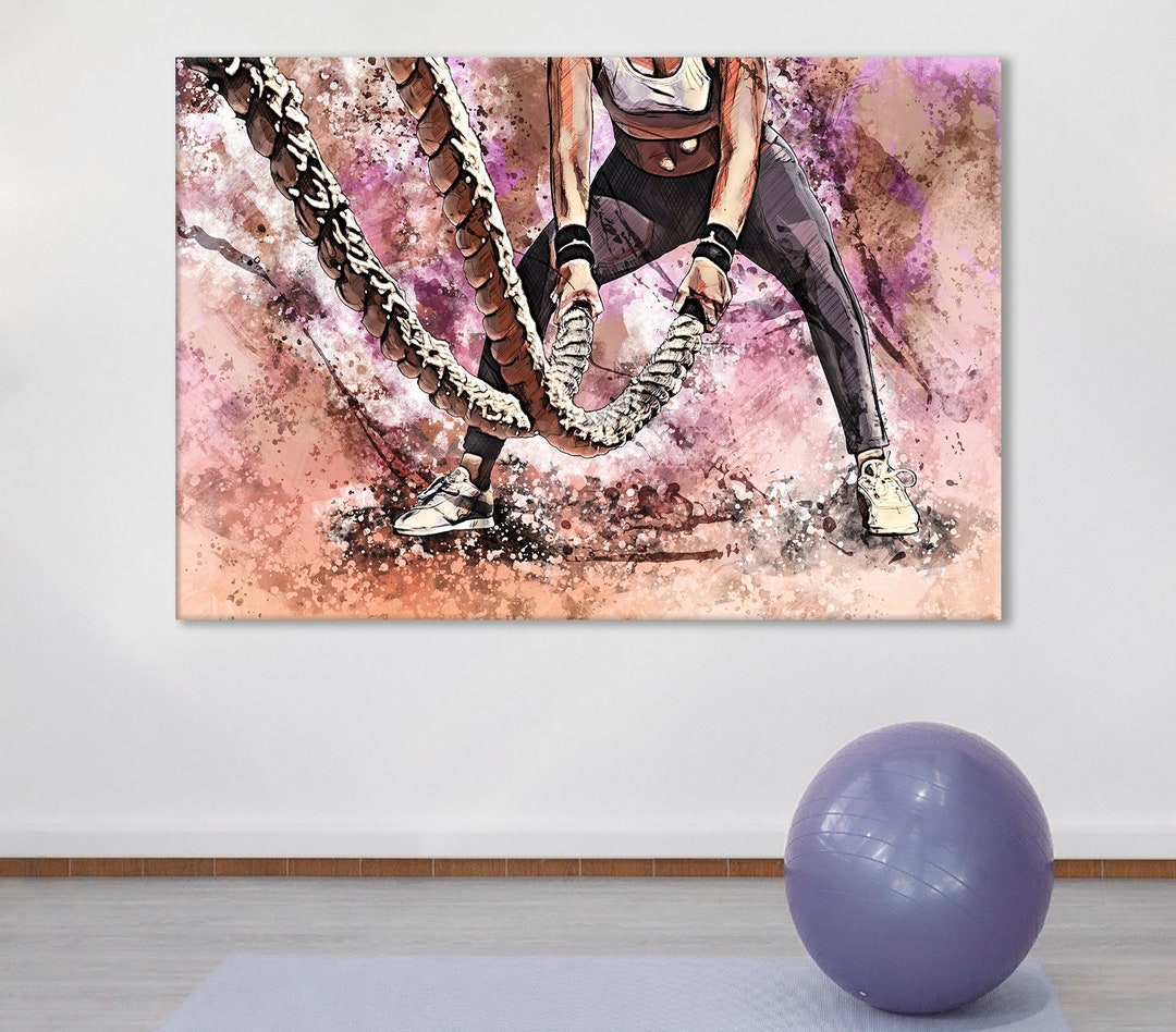 Fitness Girl Print,workout Canvas,battle Rope Workout Wall Art,fitness ...