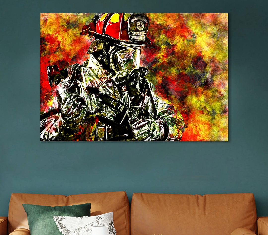 Firefighter Canvas Print, Firefighter Gift, Firefighter Wall Decor ...