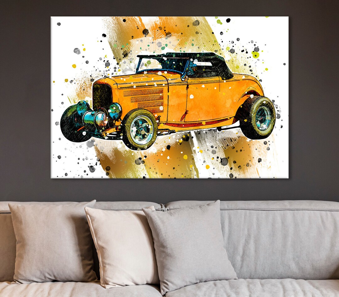 Yellow Hot Rod Canvas Print: Vintage Car Wall Art - Etsy