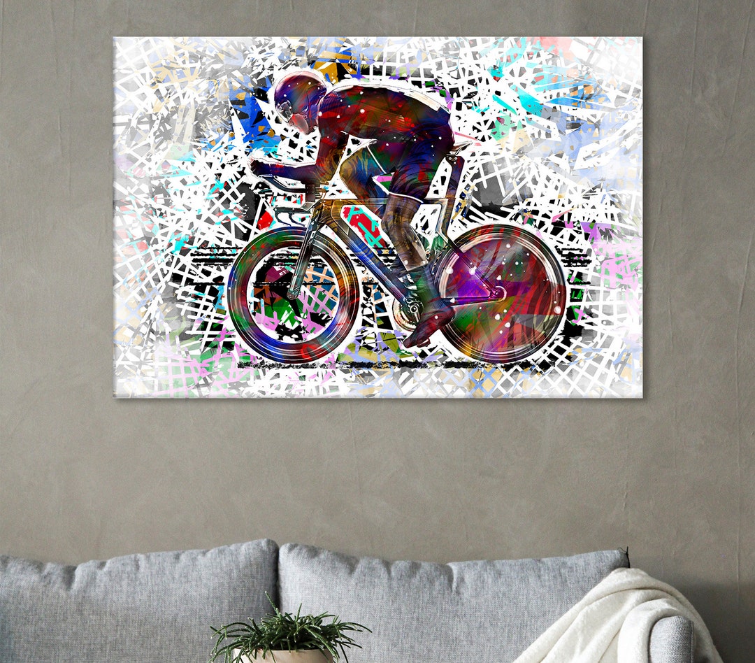 Colorful Cyclist Canvas Print: Modern Bike Wall Art - Etsy