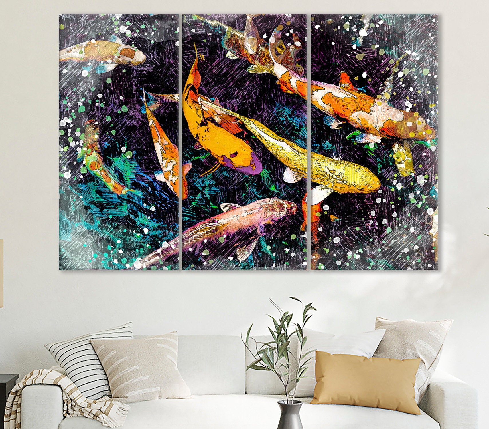 Koi Fish Print Koi Carp Digital Painting Colorful Fish - Etsy