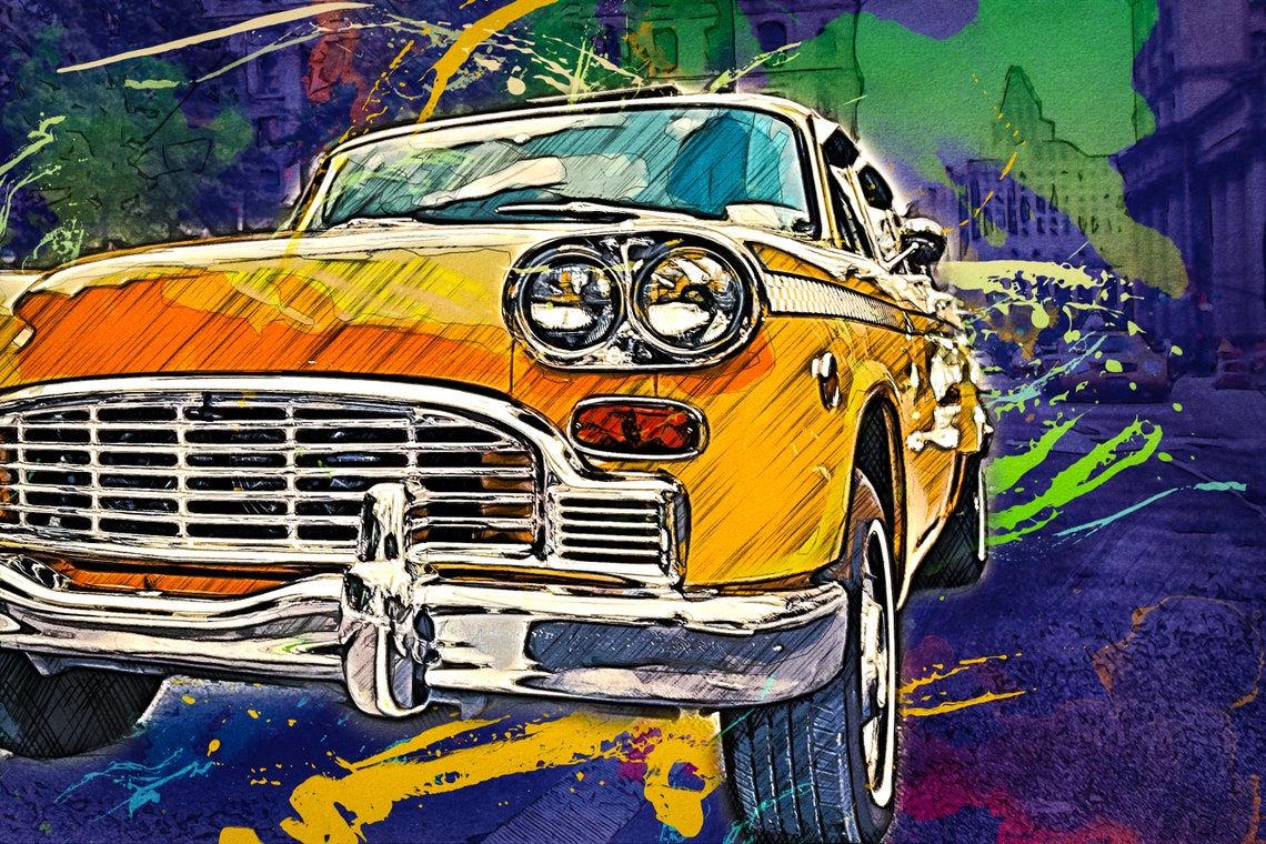 Retro Taxi Wall Art Cab Canvas Cab Driver Gift Taxi Park | Etsy